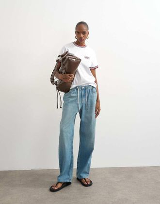 Topshop Leichte Jogging-Jeans aus Denim in Mittelblau