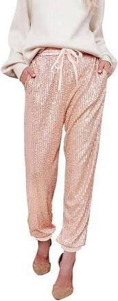 Generic Pantalon long &agrave; paillettes pour femme - Pantalon large &agrave; paillettes - Pantalon &agrave; paillettes - Pantalon &agrave; paillettes dor&eacute; - Pantalon baggy &agrave; paillettes