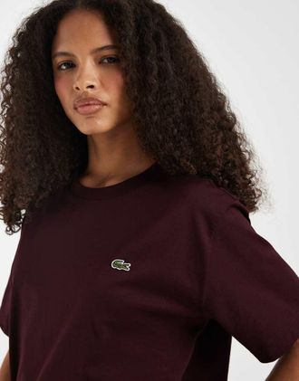 Lacoste T-shirt d&eacute;contract&eacute; en coton doux avec logo - Bordeaux-Rouge