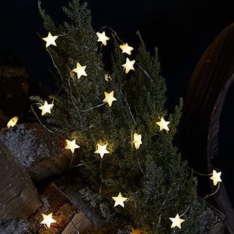 Lights4fun Guirlande Lumineuse de 50 Micro LED &Eacute;toiles en Gomme Blanche &agrave; Piles pour D&eacute;co Int&eacute;rieur