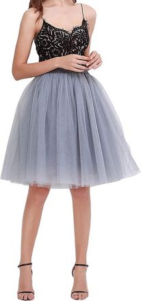 Minetom Damen T&uuml;llrock Rockabilly Tutu Rock Hohe Taille Ballett Unterrock Kurz Petticoat Vintage Karneval Party Knielang Unterrock Skirt Hellgrau L