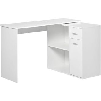 HOMCOM Bureau dangle - HOMCOM - rotatif - biblioth&egrave;que, tiroir, placard, poste de travail - panneau de particules - 117x82x74cm - blanc