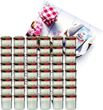 MamboCat 48er Set Sturzglas 350 ml Marmeladenglas Einmachglas Einweckglas To 82 Obst Deckel incl. Diamant-Zucker Gelierzauber Rezeptheft