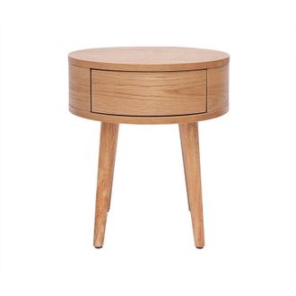 Miliboo Table de chevet ronde en bois clair avec tiroir JUDITH