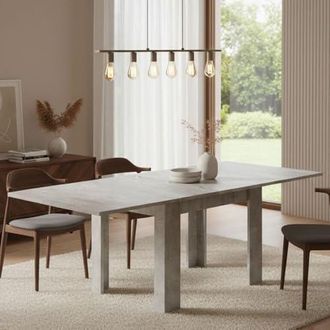 Dmora Ausziehbarer Tisch Otto, zus&auml;tzliche K&uuml;chenkonsole, ausziehbarer Tisch, 100 % Made in Italy, 90 x 90 x 75 cm, Zement