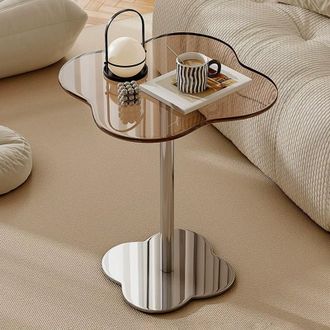 Generic Kleiner Beistelltisch for Kleine R&auml;Ume, Sofatisch Mit Tischplatte Aus Geh&auml;Rtetem Glass for Kaffee, Schreibtischlampe