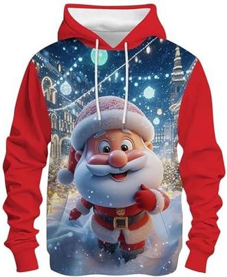 Generic Sweat à capuche de Noël pour homme 2025, fantaisie moche imprimé graphique 3D, sweat-shirt décontracté pour fêtes de fin dannée, pull à capuche avec p