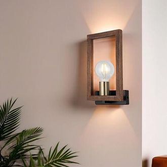Opviq Stylish Wall Lamp with Metal Body & Wooden Cap, 30 cm Height, E27 Socket (Max 40W), Antiquation & Black Finish | Ideal for Modern Decor