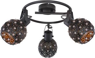 Globo Lighting Deckenlampe Deckenstrahler K&uuml;chenleuchte Wohnzimmerlampe Kristalloptik bewegliche Spots 3 flammig, Metall schwarz gold, 3 x E27, H 29 cm