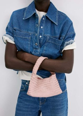 Mango Sac &agrave; main tress&eacute; en cuir rose clair - Femme - Taille unique - MANGO