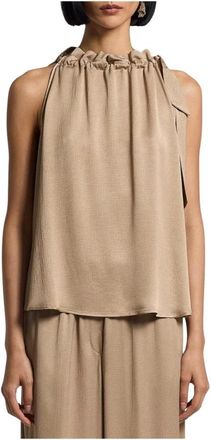 PESERICO Femme, Blouses et Chemises, Beige, Taille: 36 FR Haut sans manches &agrave; col montant et liens