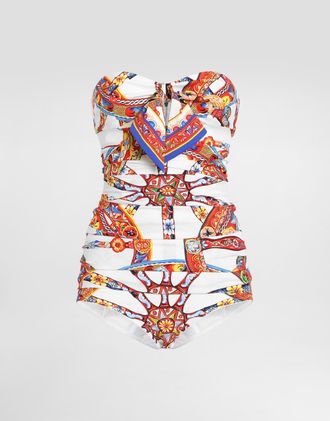 Dolce & Gabbana Body Aus Charmeuse Mit Carretto-print - Frau Blusen Und Tops Multicolor 40