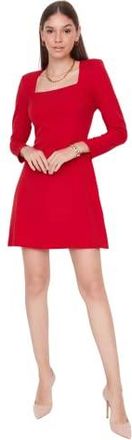 Trendyol Robe Droite à Manches Longues pour Femme, Rouge, 36