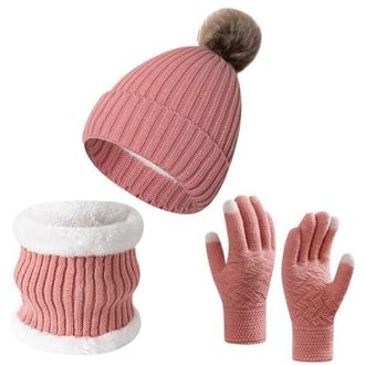 Generic Ensemble de bonnet, gants et &eacute;charpe dhiver pour femme, chaud et doux avec doublure en polaire &eacute;paisse, bonnet t&ecirc;te de mort, ensemble tricot&eacute; dhiver, 