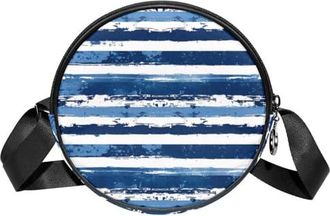 Generic Petit sac &agrave; bandouli&egrave;re rond &agrave; rayures horizontales avec fermeture &eacute;clair et bretelles r&eacute;glables pour femme et fille