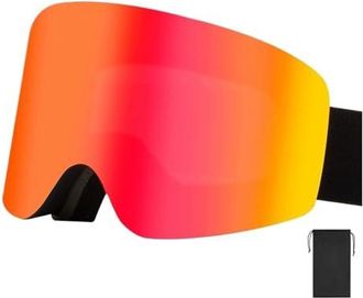 Generic Lunettes de ski sans monture pour adultes, verres magn&eacute;tiques anti-bu&eacute;e, protection UV400 pour ski et snowboard, Noir/rouge., Taille unique