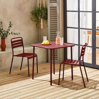 Sweeek Table de jardin m&eacute;tal + 2 assises terre de sienne Am&eacute;lia