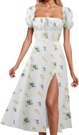 Generic Robe amincissante d&eacute;t&eacute; 2026 pour femme, style fran&ccedil;ais, couleur unie, mince, confortable, imprim&eacute;, bleu clair, XXL