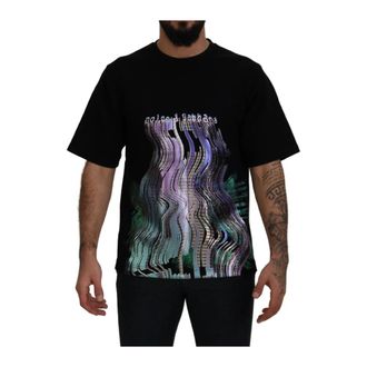 Dolce & Gabbana Baumwoll-T-Shirt mit Print und Rundhalsausschnitt - - Tops - Herren - Schwarzk - XS