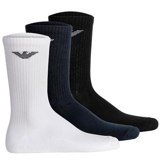 Emporio Armani Casual Cotton 3-Pack Short Socks Lot de 3 Paires de Chaussettes Courtes, Blanc/Noir/Bleu Marin, Taille Unique Homme