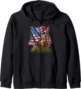 Fox Republic Design Amerikanische Flagge Hirsch Buck Doe Rehkitz Patriotische Tierwelt Kapuzenjacke