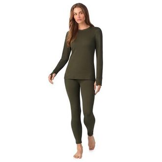 Generic Sous-v&ecirc;tements thermiques pour femme avec couche de base doubl&eacute;e en polaire pour femme, ensemble de d&eacute;tente pour temps froid, Vert, 3XL