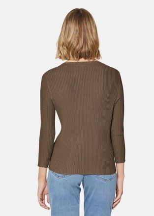 Madeleine Strickpullover Schmaler Rippstrickpullover, Baumwollmix Uni-Design und runder Ausschnitt f&uuml;r zeitlose Eleganz