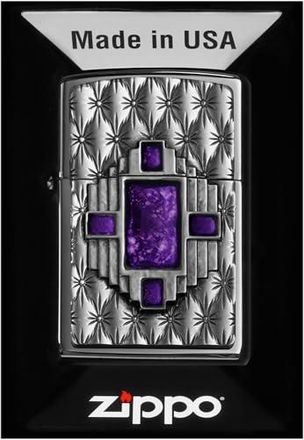Zippo Sturmfeuerzeug - Purple Diamond, High Polish Chrome, Emblem - Nachf&uuml;llbar - Wiederverwendbar - Windfestes Design - Geschenkbox - Made in USA