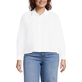 Lands End Kurze, b&uuml;gelfreie Hemdbluse, Damen, Gr&ouml;&szlig;e:48-50 plus, Wei&szlig;, Baumwolle, by Lands End