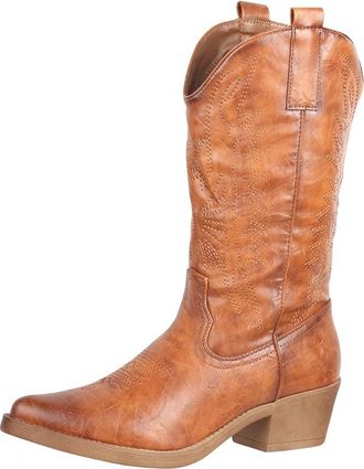 Elara Damen Cowboy Stiefel Biker Boots Chunkyrayan 301-A32PU-Camel-39