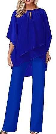 Generic Ensemble Femme 2 Pièces Pantalons Costume De Soirée Cocktail Bal 3/4 Manches Chemise Et Taille Haute Costume en Tulle Décontracté Tenue Chic Elegant O