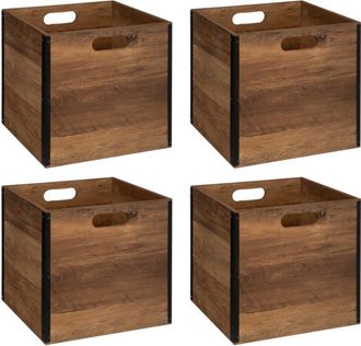 5five Simply Smart 5five Simply Smart - Lot de 4 Boîtes de rangement en bois Marron style Industriel 31 x 31 cm - Five