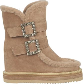 Alma En Pena Alma EN Pena, Femme, Chaussures, Beige, Taille: 37 EU Bottine à talon en fourrure boucles