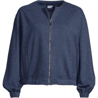 Lands End Softe Jersey-Bomberjacke, Damen, Gr&ouml;&szlig;e:44-46 regular, Blau, Baumwolle/Polyester/Baumwoll-Mischung, by Lands End