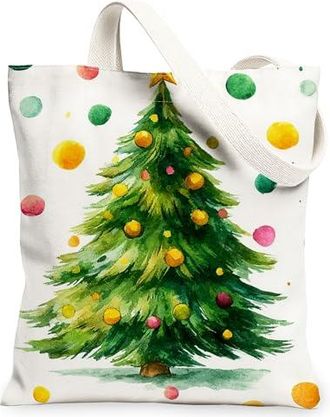 Generic Sac fourre-tout en toile motif sapin de No&euml;l color&eacute;, sacs r&eacute;utilisables, l&eacute;gers, lavables et amusants, pour &eacute;picerie, voyage, pique-nique, 33 x 38,1 c