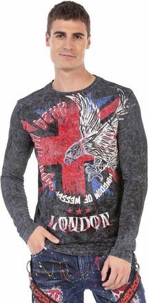 Cipo & Baxx Herren Sweatshirt CL499 Schwarz - Stylischer Pullover im Modernen Streetwear Look mit Rundhals & Print - Bequemer Sweater f&uuml;r Alltag, Freizeit & Party