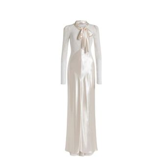 Alberta Ferretti Femme, Robes, Beige, Taille: 38 FR Robe de soir&eacute;e en satin et dentelle