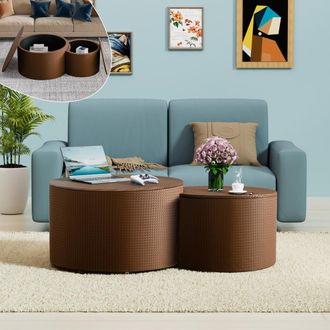 Generic Runde Beistelltische, 2er-Set, Moderne handgefertigte, geriffelte Trommelkreis-Couchtische f&uuml;r Wohnzimmer, Beistelltische f&uuml;r Schlafzimmer und Balkon 