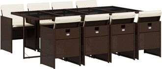 vidaXL Ensemble &agrave; manger de jardin et coussins 9 pcs marron poly rotin - Vidaxl