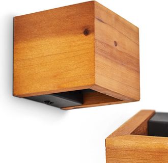 HOFSTEIN LED Wandleuchte Marmorera, Wandlampe aus Holz/Metall in Natur/Schwarz, moderne Leselampe im skandinavischen Design mit Up & Down Lichteffekt, 1-flammi