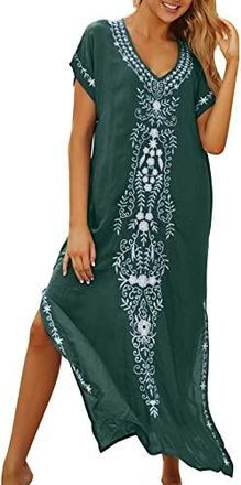 Generic Robe De Plage Femme Longue Coton Brod&eacute; Floral Robe Longue Femme D&eacute;t&eacute; &Agrave; Manches Courtes Caftan Kaftan Pareos L&acirc;che Sarong V&ecirc;tements De Nuit