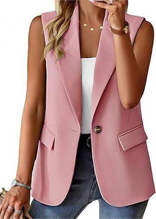 Generic Blazer sans manches 2025 pour femmes, blazer sans manches &agrave; revers crant&eacute; ouvert sur le devant, rose, XXL