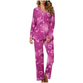 Generic 2026 Ensemble de pyjama pour femme pour la Saint-Valentin 2026 avec boutons &agrave; manches longues pour la Saint-Valentin, rose vif, L
