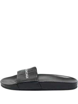 Balenciaga sandales en cuir &agrave; logo - Noir