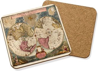 Gift Base Vintage Alte Weltkarte 4 Getr&auml;nke Untersetzer Matte Kork Quadratisch Set X4