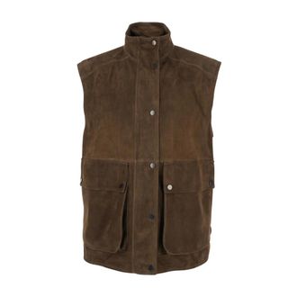Brunello Cucinelli Femme, Vestes, Brun, Taille: 38 FR Monili-detail Front-Pocket Vest