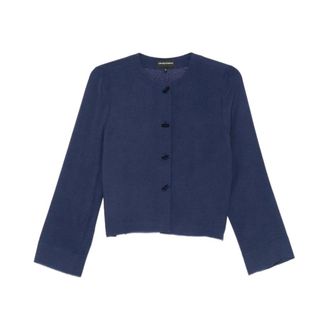 Emporio Armani Femme, Pulls, Bleu, Taille: 42 FR Haut &agrave; Manches Longues et Col Rond Sans Col