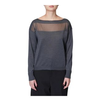 Roberto Collina Schwarzer Woll-Boot-Ausschnitt-Pullover mit transparentem Fronteinsatz - - Tops - Damen - Blau - S