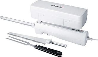 Steba Couteau électrique, boîtier ergonomique pour une utilisation confortable, avec couteau universel et couteau à pain, boîte de rangement et fourchette à