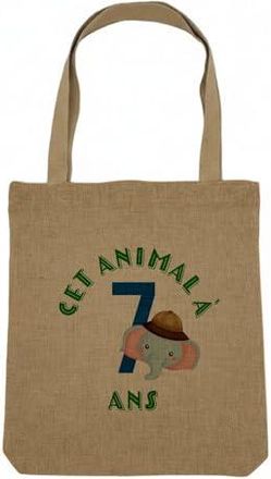 Fabulous Sac Shopping Tote Bag Aspect Lin - Cet Animal &Agrave; 7 Ans Anniversaire Celebration Enfant Cadeau Safari Theme - Sac de Courses Toile Epaisse 360g Beige Na